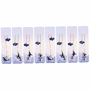 Gogogmee 8 pcs Small Maker Bookmark Bookmarks Kit A Chain Pendants Adorable of Vintage Blue Creative Bag for Stationery Whale Books Office Design School with Cards Clip Adults Markers Kids