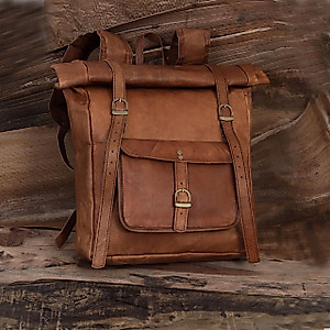 C CUERO Leather Backpack Laptop Rucksack Men Women Vintage Brown
