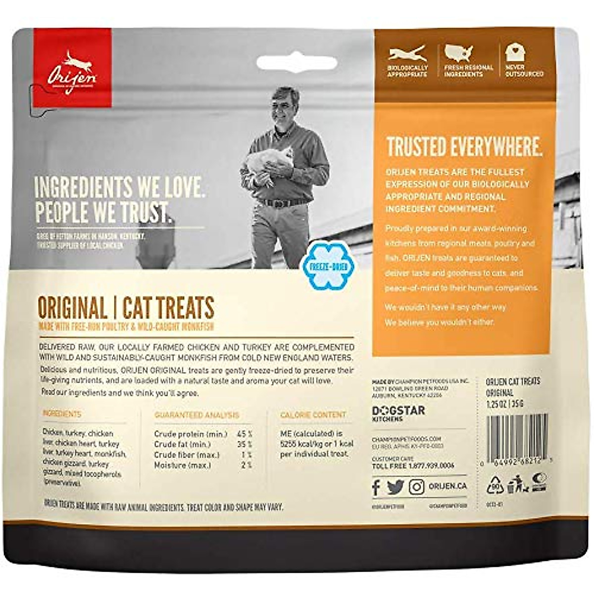 ORIJEN 3 Pack of Original Cat Treats, 1.25 Ounces Each, Freeze-Dried, Grain-Free, Made in The USA