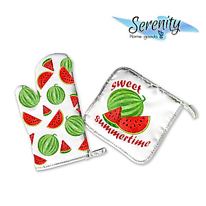 Summer Home Decor | Decorative Kitchen Oven Mitt Hot Plate Pot Holders | Sweet Summertime Watermelon Red Green | White Stove Home Decor Holiday Decorations | Mothers Day Gift Present