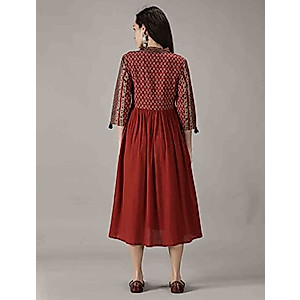 FIDOZA Women's Rayon Printed Anarkali Embroidery Kurti | Pakistani Style Rayon Printed Kurti For Women | Ready to wear (Maroon, S)