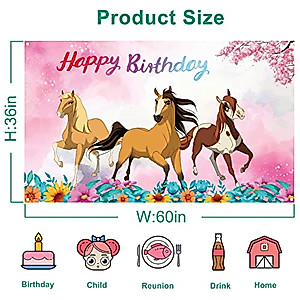Chrzee Cartoon Spirit Horse Backdrop - 5x3FT Pink Happy Birthday Backdrop Spirit Horse Party Supplies Decorations for Girls Boys Kids