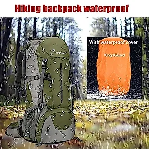 ALFREVER 70L Hiking Backpack, Waterproof Camping Essentials Bag, Lightweight Hiking Backpacking Back Outdoor Travel Pack (Forest green)