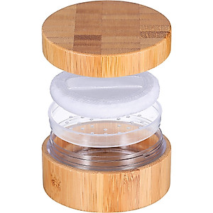 Frienda 30 ml Empty Loose Powder Container Bamboo Cosmetic Makeup Loose Powder Box Case Holder with Sifter Lids and Puff