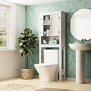Zenna Home Custom Suite Over the Toilet Storage, 2-Door Bathroom Spacesaver, Cabinet with 3 Tiers of Storage, White