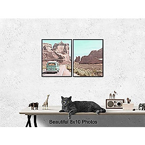 Desert Cactus Travel Photo Set - 8x10 Volkswagen Van Picture Posters - Gift for American West Photography Fans - Unframed Wall Art Prints