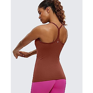 CRZ YOGA Seamless Workout Tank Tops for Women Racerback Athletic Camisole Sports Shirts with Built in Bra Jujube Brown X-Large