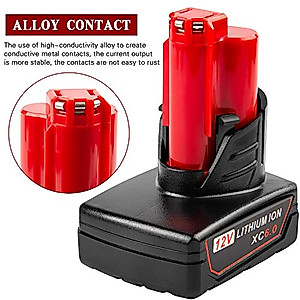 Labtec 2Packs M12 Battery 12V 6000mAh Lithium Battery Replacement for Milwaukee 12V Battery 48-11-2410 48-11-2420 48-11-2411 48-11-2401 48-11-2402 Cordless Power Tools Battery