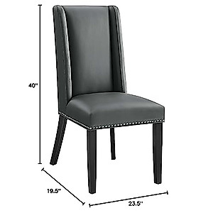Modway Baron Modern Tall Back Wood Vegan Leather Upholstered Two Dining Chairs in Gray