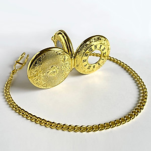 VIGOROSO Mens Pocket Watch with Chain Half Hunter Double Cover Skeleton Mechanical Watches Gold Roman Numeral in Box