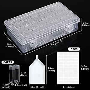 LEMESO 64 Grids Diamond Painting Bead Storage Individual Bead Containers with Label Sticker for Jewelry, Rhinestones, Seed, DIY Craft Supplies
