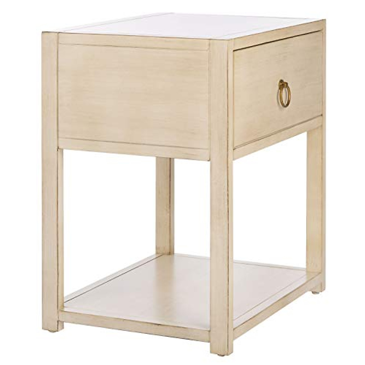 Safavieh Home Collection Yudi Antique White and Gold 1-Drawer Nightstand