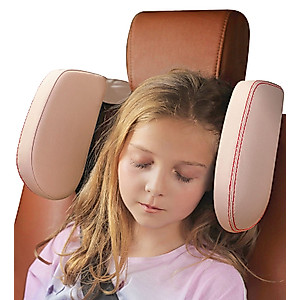 [Extended Edition] Car Headrest Pillow for Kids, Buluby Premium Sleeping Head & Neck Support for Rear Seat Passengers -Beige