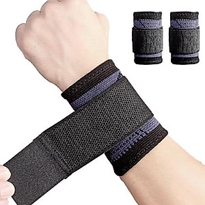 YUNYILAN 2 Pack Wrist Brace Carpal Tunnel, Wristbands Compression Wrist Strap, Wrist Wraps Support Sleeves for Work Fitness Weightlifting Sprains Tendonitis Pain Relief Breathable (Black, L)