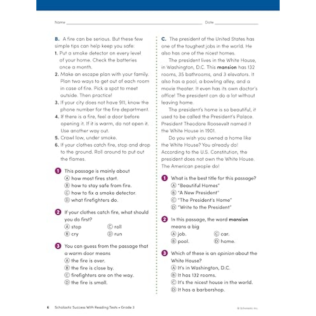 Scholastic Success with Reading Tests Grade 3 Workbook