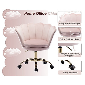 CIMOTA Desk Chair Velvet Task Chair Home Office Chair Adjustable Swivel Rolling Vanity Chair with Wheels for Adults Teens Bedroom Study Room, Light Pink