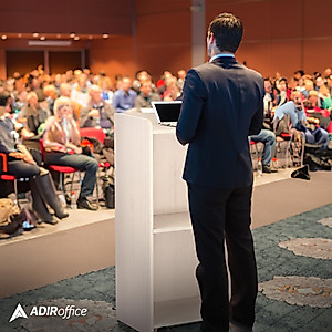 Adir Hostess Stand with Wheels - Portable Presentation Podium, Pulpits Lectern Desk with Spacious Shelves for Churches, Restaurants, and Classrooms (White)