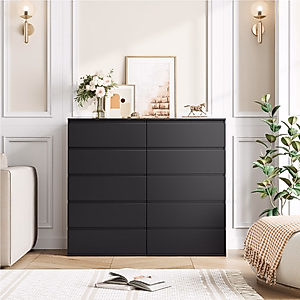 FOTOSOK Black Dresser, 5 Drawer Dresser Tall Black Dresser with Large Storage Space, Modern Storage Chest of Drawers, 23.6L x 17.6W x 39.1H Inch Storage Organizer Cabinet for Home, Black
