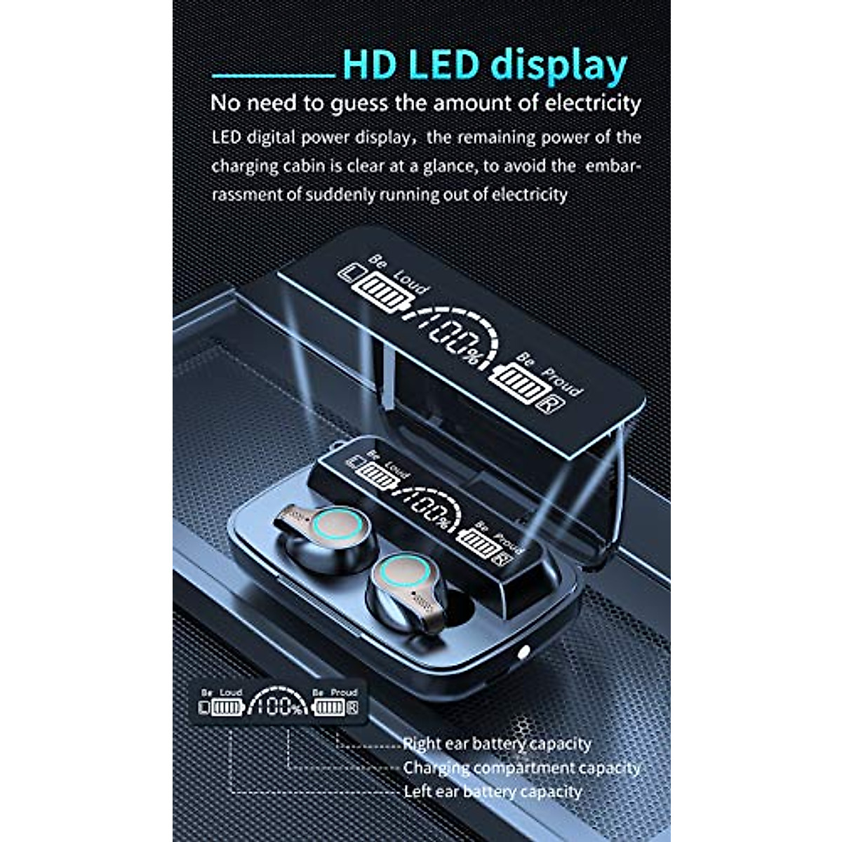 Wireless Earbuds, Bluetooth 5.1 Headphones 180 Hours Playtime Earphones with Microphone, in Ear Headset IPX7 Waterproof Earbuds Noise Cancelling, LCD Display for Sports/Working