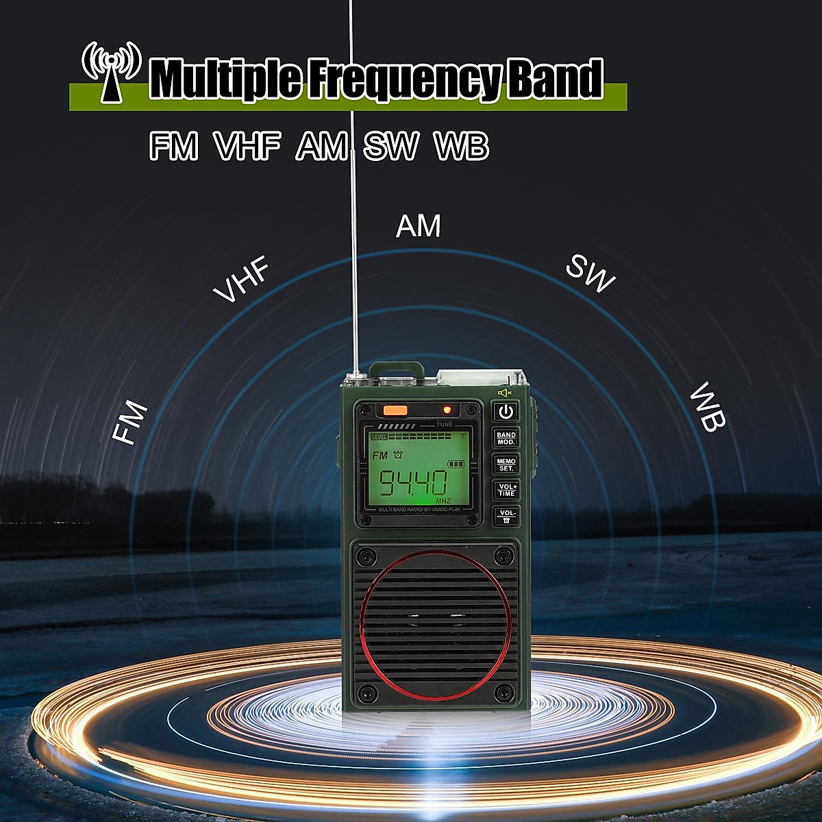 Retekess TR111 Shortwave Radio, Pocket Radio with Bluetooth, AM FM SW VHF WB Radio with APP Control, TF, Recording, Clock, Alarm, Sleep Timer, SOS, Flashlight