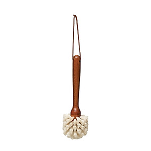 Creative Co-Op Beech Wood Dish Brush w Leather Strap, Dark Brown
