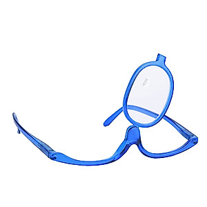 Brrnoo Eye Makeup Glasses, Make Up Makeup Glasses with Foldable, Magnify Eye Makeup Glasses Single Lens Rotating Glasses Women's Makeup Essential Tool(250 + blue)