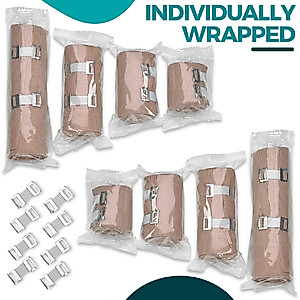 MEDca Elastic Compression Bandage Wrap - First Aid Bandages Roll Measures 2", 3", 4", 6" x 5 Ft with 4 Extra Hooks - Athletic Sports Stretch Wraps for Ankle, Wrist, Arm & Leg Sprains (Pack of 8)