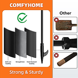 COMFYHOME 5 Piece Fireplace Tools Set, 32'' Heavy Duty Fireplace Tools with Stand, Fire Poker, Shovel, Tongs, Brush, Black Handle Fireplace Kits for Indoor Modern Chimney, Wood Stove, Outdoor Fire Pit