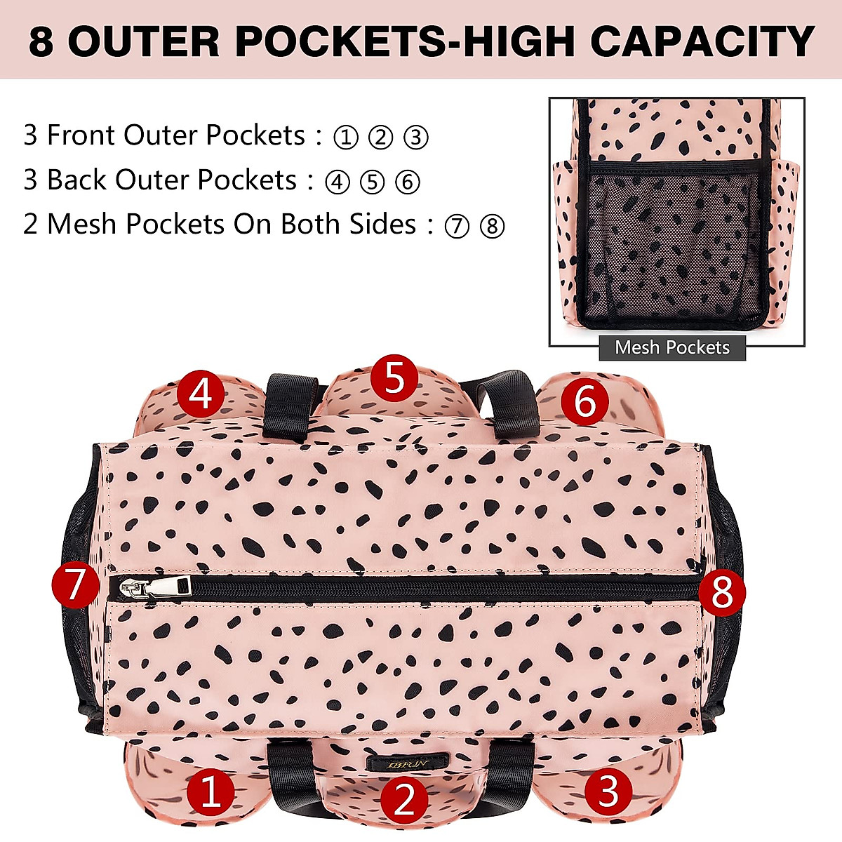 IBFUN Utility Tote Bag with 14 Exterior Interior Pockets Zip Top Teacher Tote Bag for Teacher/Work Women(Medium)