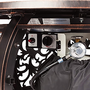 Fire Sense 62198 Toulon Filigree Aluminum Convertible Gas Fire Pit Table 55,000 BTU Outdoor Multi-Functional with Fire Bowl Lid, Nylon Weather Cover & Clear Fire Glass - Bronze Finish - Oval - 48"