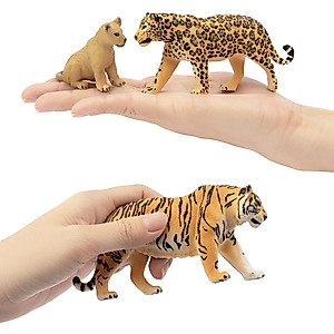 Toymany 8PCS 2-5" Plastic Jungle Animals Figures Playset Includes Baby Animals, Realistic Lion, Tiger, Cheetah, Leopard Figurines with Cubs, Cake Toppers Christmas Birthday Toy Gift for Kids Toddlers