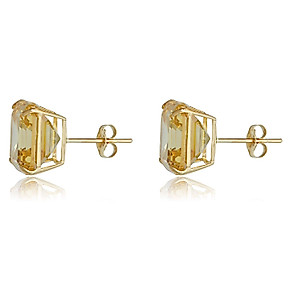 AVORA 10K Yellow Gold 10mm Asscher Cut Citrine Yellow Simulated Diamond CZ Stud Earrings