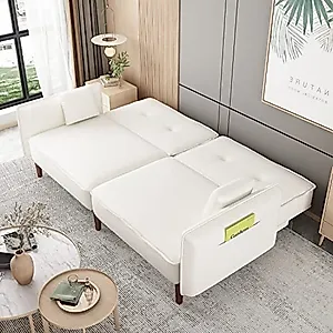 Woanke Convertible Sleeper, Futon Sofa Arms Split Back Design, Compact Couch Bed for Living Room, White