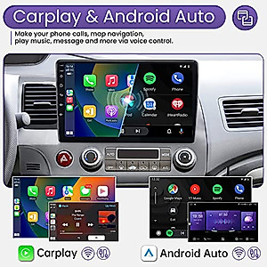 Fortdows Car Stereo Radio for Honda Civic 2006-2011, for Wireless Carplay/Android Auto 10" IPS Touch Screen Car Stereo Radio with Bluetooth Wi-Fi GPS Backup Camera, 4G RAM 64G ROM