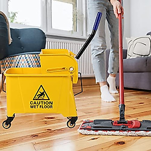 Mop Bucket with Wringer on Wheels, Commercial Mop and Bucket with Wringer Set, Mop Bucket Separate Dirty Water Perfect for School, Offices, Resturants, Restrooms, Yellow( 22 Quarts)