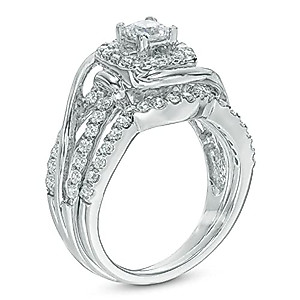 XAVIER SHINE Women's 1CT Princess-Cut Diamond Swirl Frame Engagement Wedding Bridal Set Ring In 14K White Gold Plated Size 11