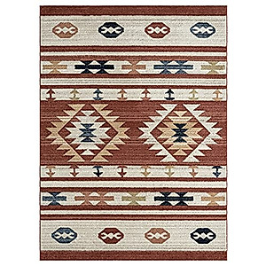 Abani Rugs Native Tribal Print Burnt Amber & Beige Living Room Rug - Premium Southwestern Style Non-Shedding Area Rug (6'x9')