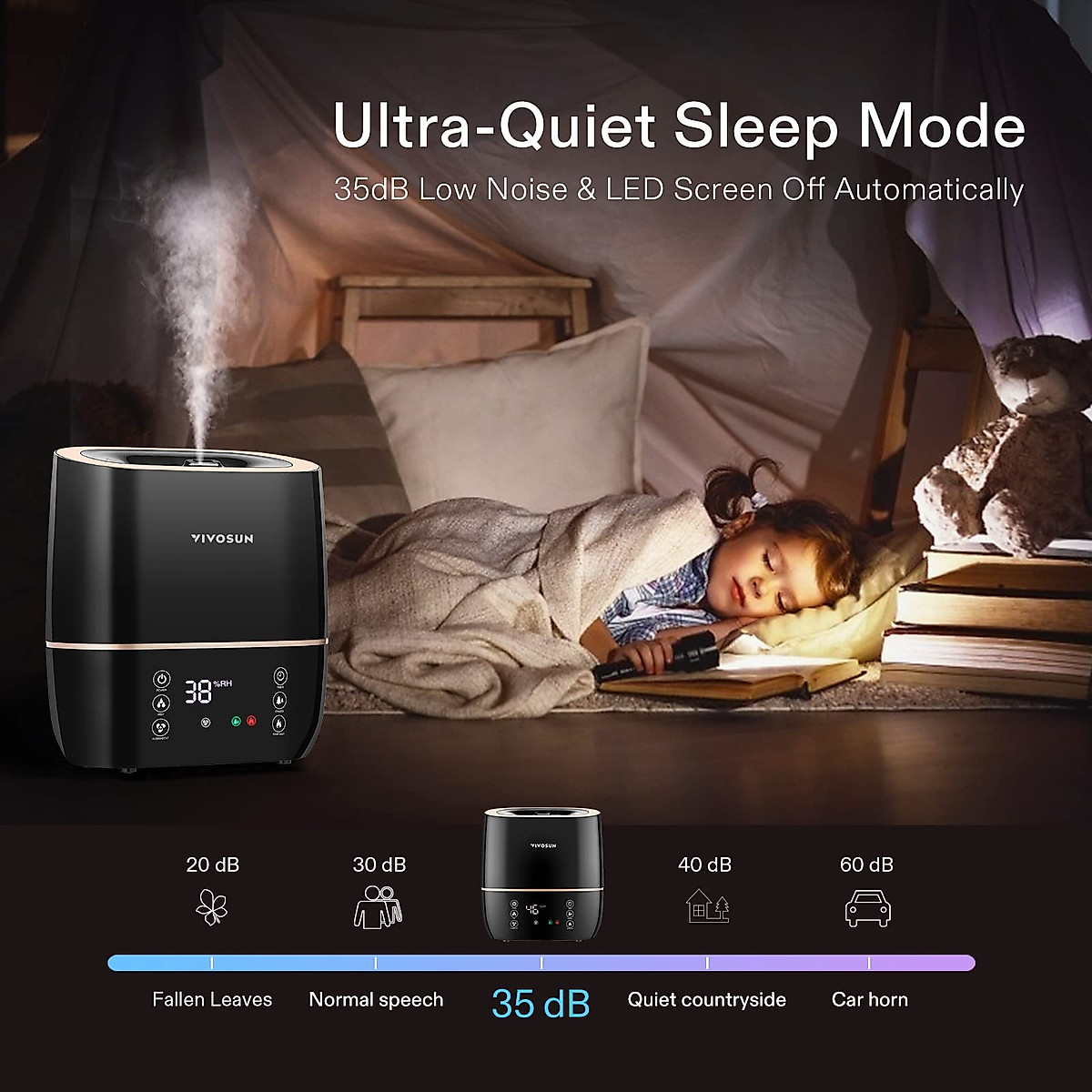 VIVOSUN Air Humidifier 4L Cool Mist Humidifier, Indoor Ultrasonic Humidifier with Essential Oil Box & Remote Control for Bedroom, Plant, Baby, Dry Skin