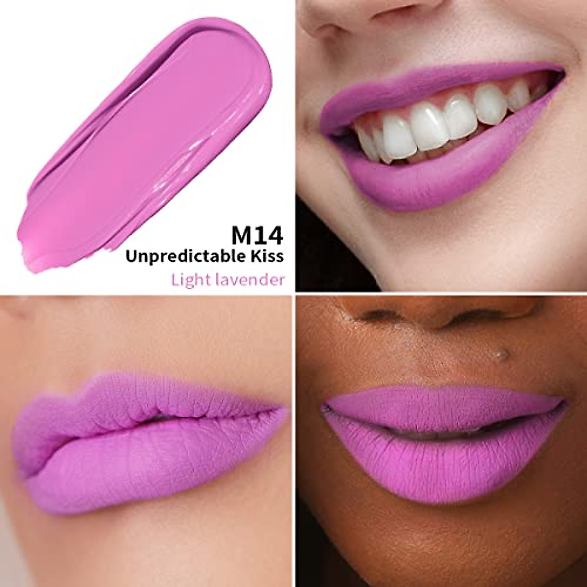 Oulac Matte Liquid Pinky Purple Lipstick for Women, Long Lasting Lipstick Waterproof Lip Stain, No Transfer, Creamy High Pigmented Formula with Rose Oil, Vegan & Cruelty-Free, Light Purple M14