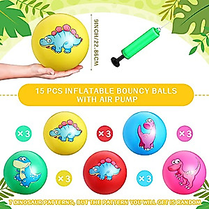 Sratte 15 Pcs 9 Inch Balls for Toddlers 1-3 Cute Dinosaur Inflatable Bouncy Beach Balls for Kids with Pump for Indoor Outdoor Beach Playground Backyard Pool Games