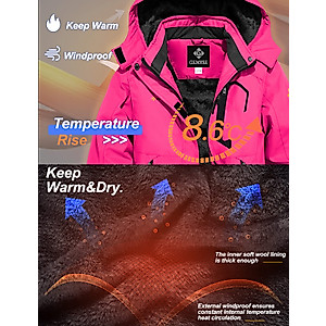 GEMYSE Girl's Waterproof Ski Snow Jacket Fleece Windproof Winter Jacket with Hood (Watermelon Red,6/7)