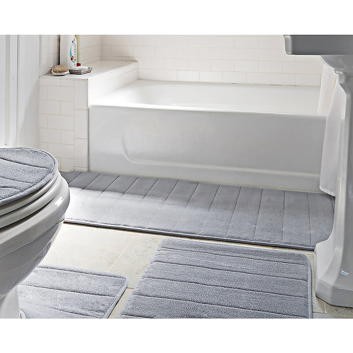 Over the Floor │ Bath Mats 5-Piece Set Thick Memory Foam - Close Out│ Bathroom Rugs Set, Toilet Rug, Water Absorbent, Extra Soft, Non-Slip Back │Gray