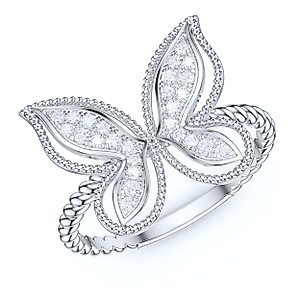 PRSTANI Real 10K White Gold Twisted Rope Shank Round Brilliant Genuine Moissanite Milgrain Butterfly Ring For Women (8)