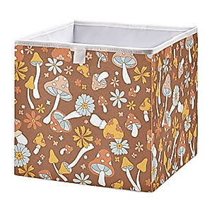 Kigai Mushroom Flowers Cube Storage Bin, 11x11x11 in Collapsible Fabric Storage Cubes Organizer Portable Storage Baskets for Shelves, Closets, Laundry, Nursery, Home Decor