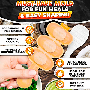 Rice Ball Mold with Spatula - DIY Sticky Rice Molds Large Ball Mold Kitchen Tool Rice Ball Maker Shake with Mini Rice Scoop - Rice Roll Shaker Ball Maker Rice Ball Maker Shake for Kids