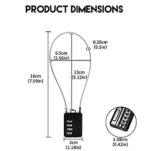 RESET-200 4 Digit Combination Padlock with 12 inches Steel Cable,Cable Lock for Locker Luggage Suitcase Gun Case Toolbox Helmet Black,2 Pack