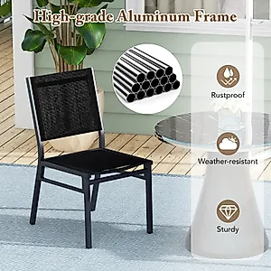 Giantex Outdoor Patio Dining Chair Set of 4, Armless Dining Chair with Breathable Fabric Seat & Backrest, Heavy Duty Aluminum Frame, Outside Lightweight Patio Chairs for Porch Garden Yard Poolside