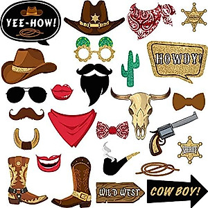 Blulu 26 Pieces West Cowboy Photo Booth Props Kit, Cowgirl Western Party Decorations Selfie Props for Western Cowboy Theme Party Favors Supplies (Cowboy)