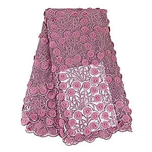 Aisunne African Lace Fabrics 5 Yards Nigerian French Lace Fabric with 3D Flower Fashion Embroidered Beading and Sequin for Wedding Party Dresses (Light Purple)