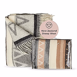 Cozy Blankets Wool Blanket | 100% Wool from New Zealand | Perfect as a Throw Blanket / Sofa Blanket | Virgin Wool Blanket with Fringes in Stripes Designs (140 x 200 cm)